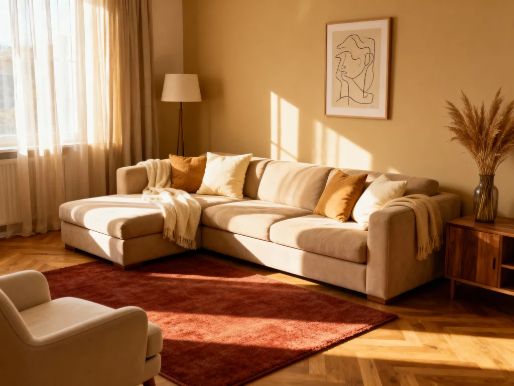 Warm Neutral Living Room Earth Tones Cozy Inspiration | buzzproper